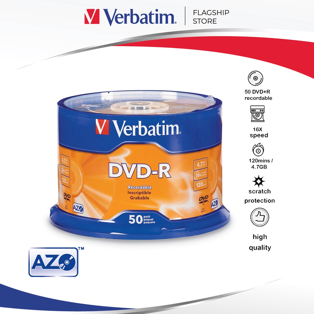 Verbatim DVD-95101 DVD-R 4.76GB 16X 120mins (50pcs / Spindle) | Shopee ...