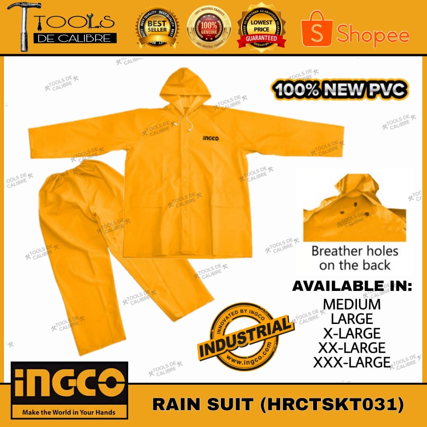 INGCO Rain Coat Suit Set with Zipper and 2 Pockets On The Coat ...
