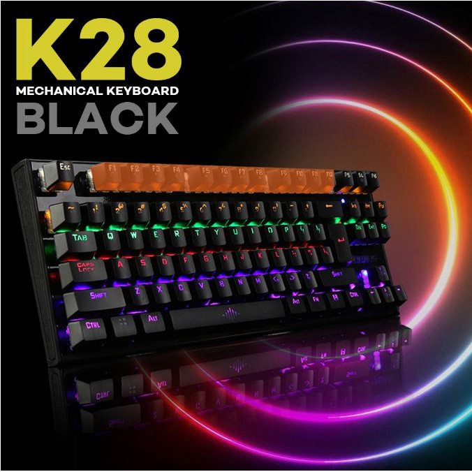 K28 Gaming Keyboard Backlit Mechanical 87 Keys Colorful LED Keyboard ...