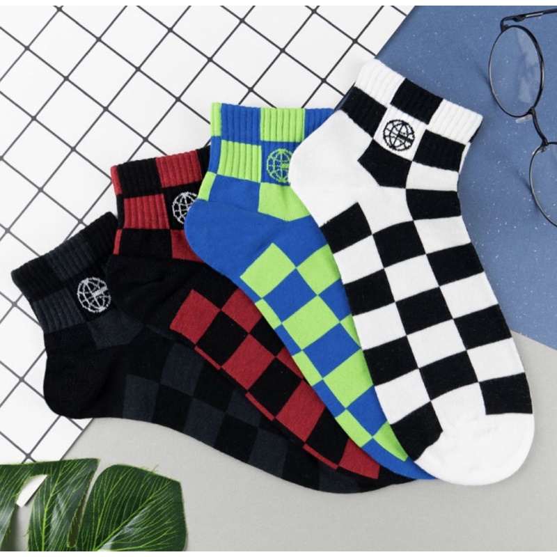 Korean Socks - Semi Mid Checkered Globe Socks - Iconic Socks | Shopee ...