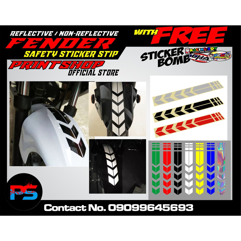 Motorcycle Fender Reflective and Non-Reflective Sticker decals (Safety ...
