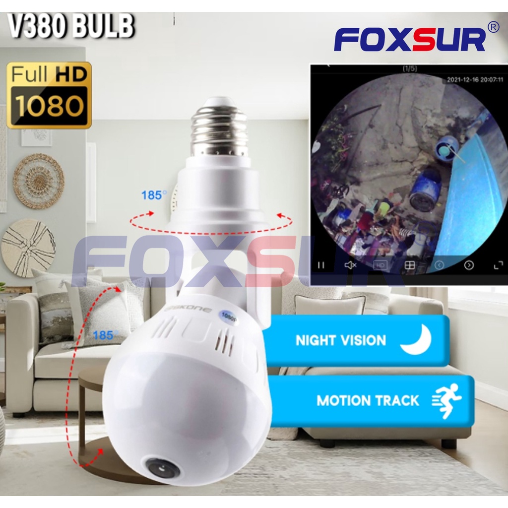 V380 CCTV Bulb Camera 360 Panoramic Bulb V2 Round Type 1080p Wireless ...