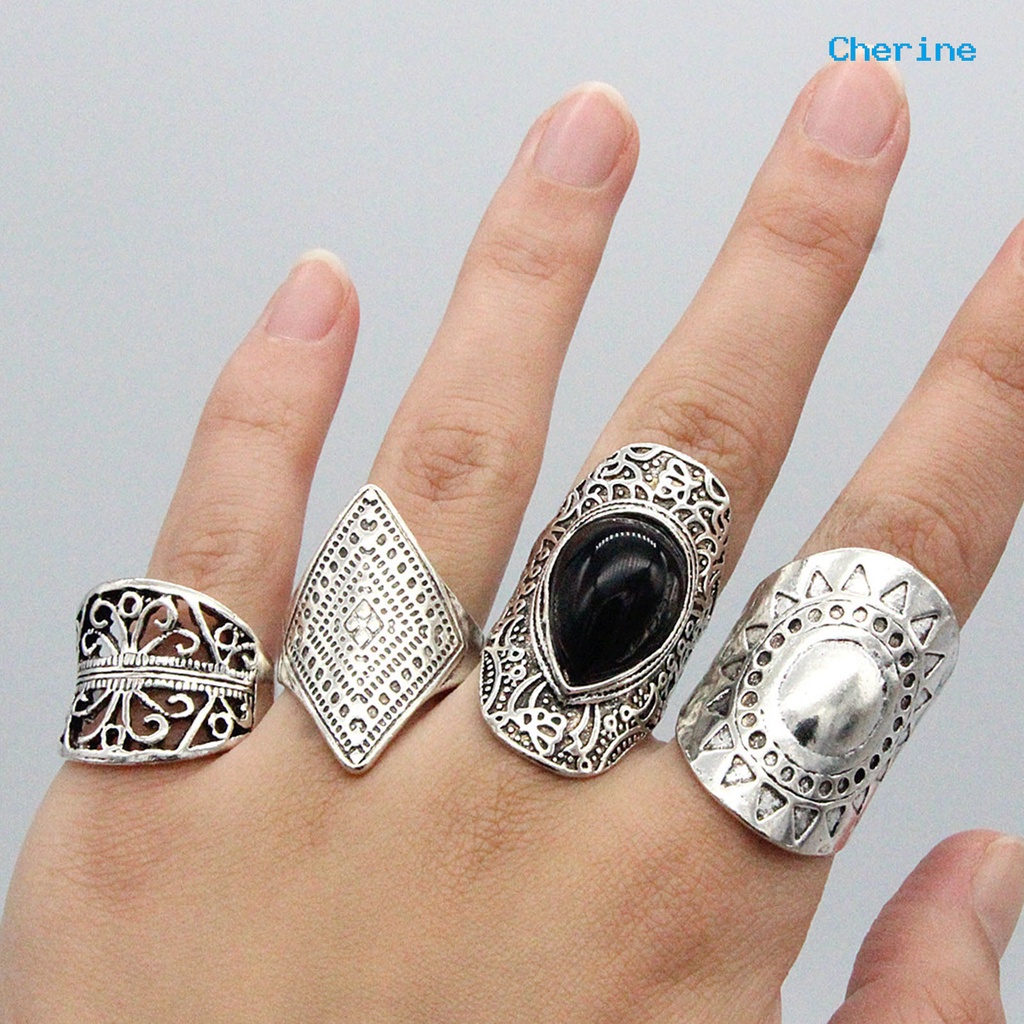 CH 4Pcs/Set Bohemian Style Unisex Ring Wear-resistant Lightweight Super ...
