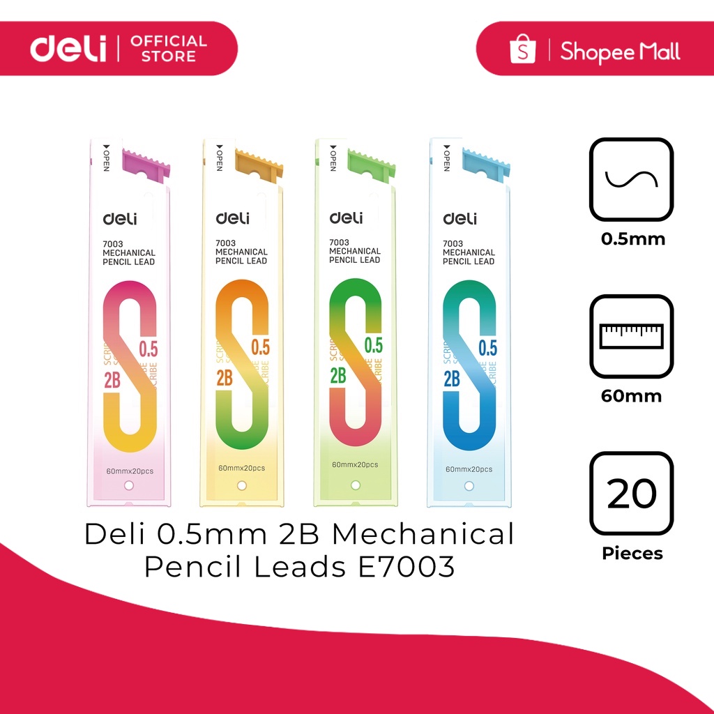 Deli E7003 0.5mm 2B Mechanical Pencil Leads [79E7003] | Shopee Philippines