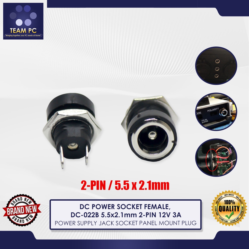 DC POWER SOCKET FEMALE, DC-022B 5.5x2.1mm 2-PIN 12V 3A, POWER SUPPLY ...