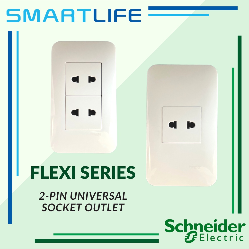 Schneider Flexi 1 or 2 Gang 2-Pin Universal Socket Outlet 16A 250V with ...