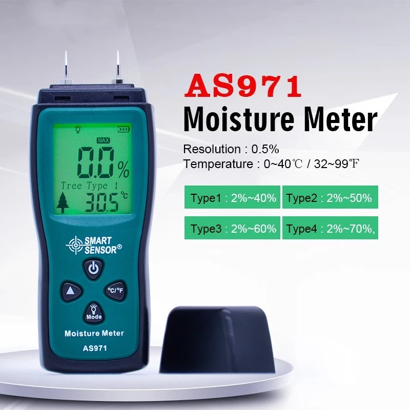 Moisture Meter AS971 Paper Wood Humidity Tester Timber Damp Detector ...