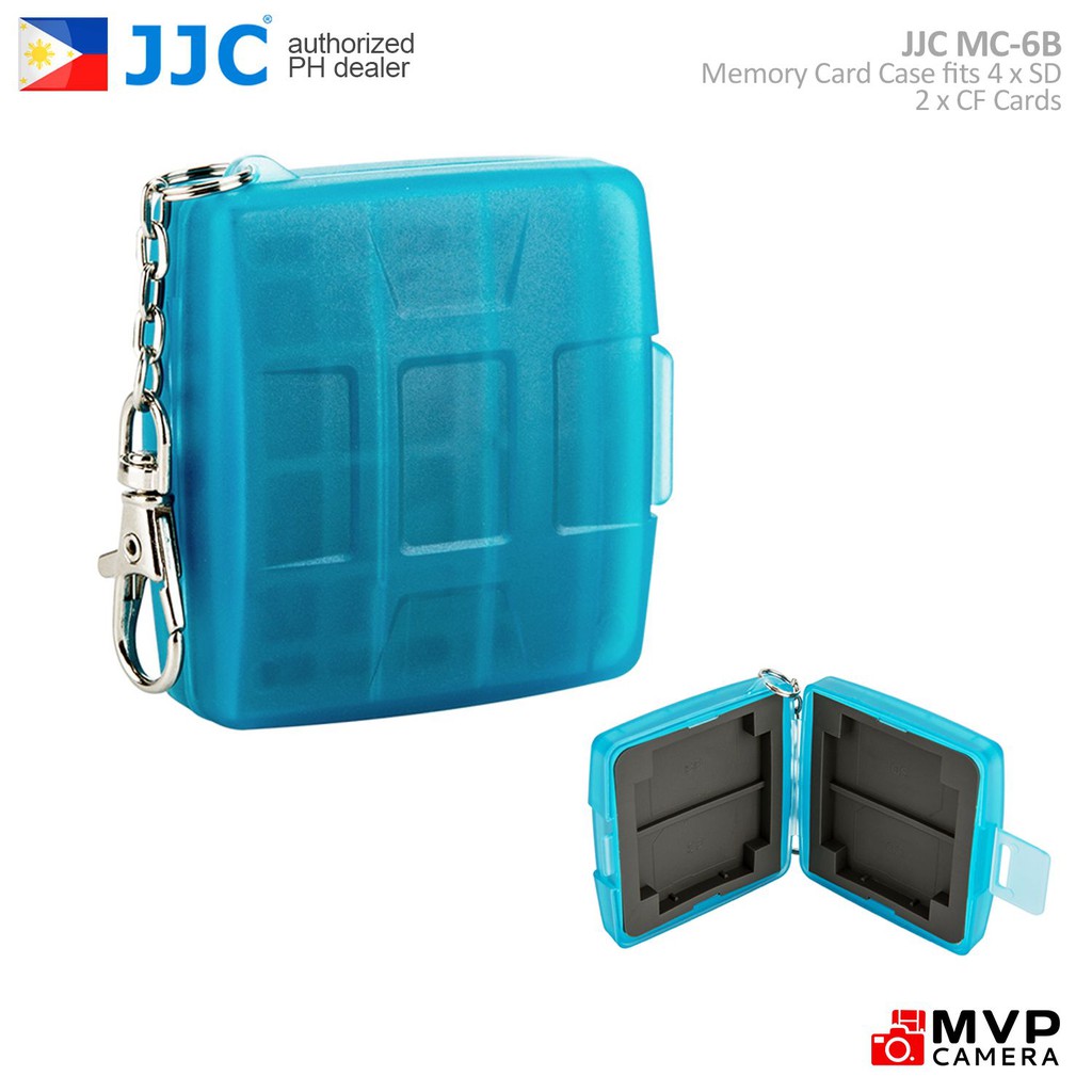 JJC MC-6B Memory Card Case Stores 4 SD + 2 CF Card Rubber Interior MVP ...