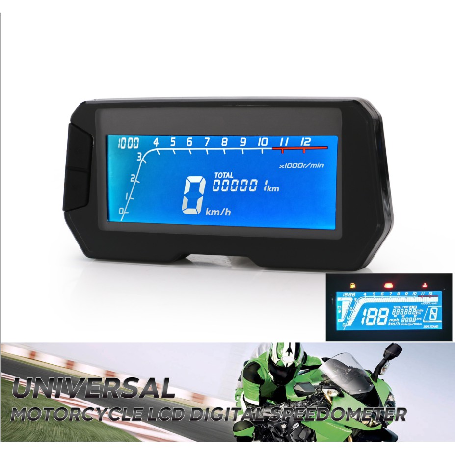 LED 12000RPM 6 Gear Universal Motorcycle LCD Digital Speedometer ...