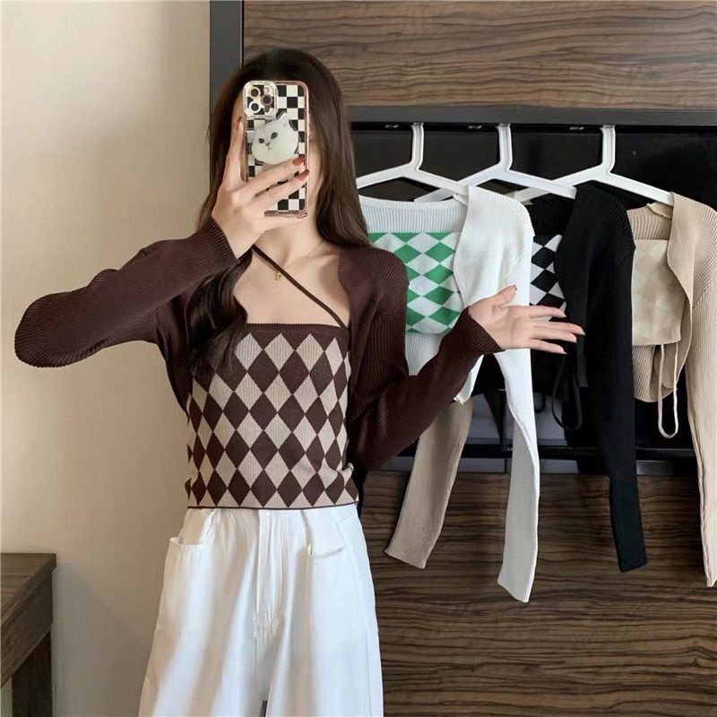 Check out Sexy sloping shoulder checkerboard small tube top vest ...