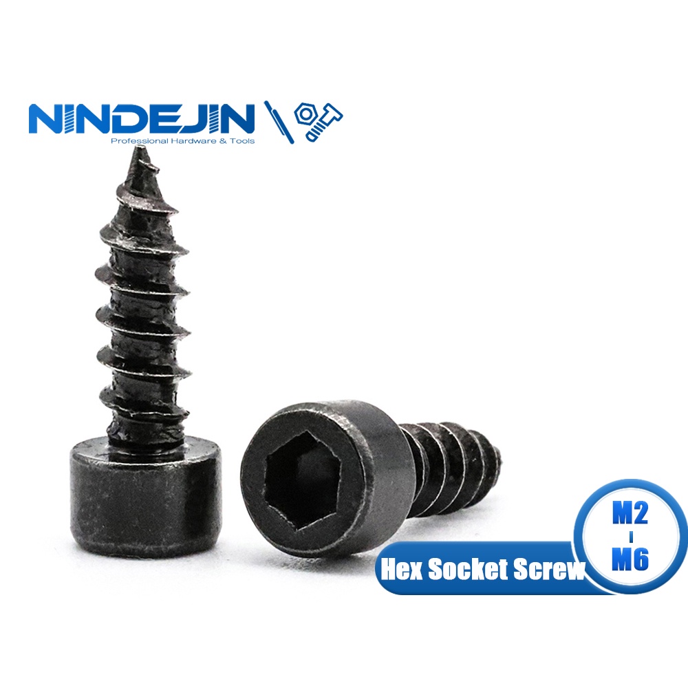 NINDEJIN 20-50Pcs Hex Socket Tapping Screw M2 M2.6 M3 M3.5 M4 M5 M6 8.8 ...