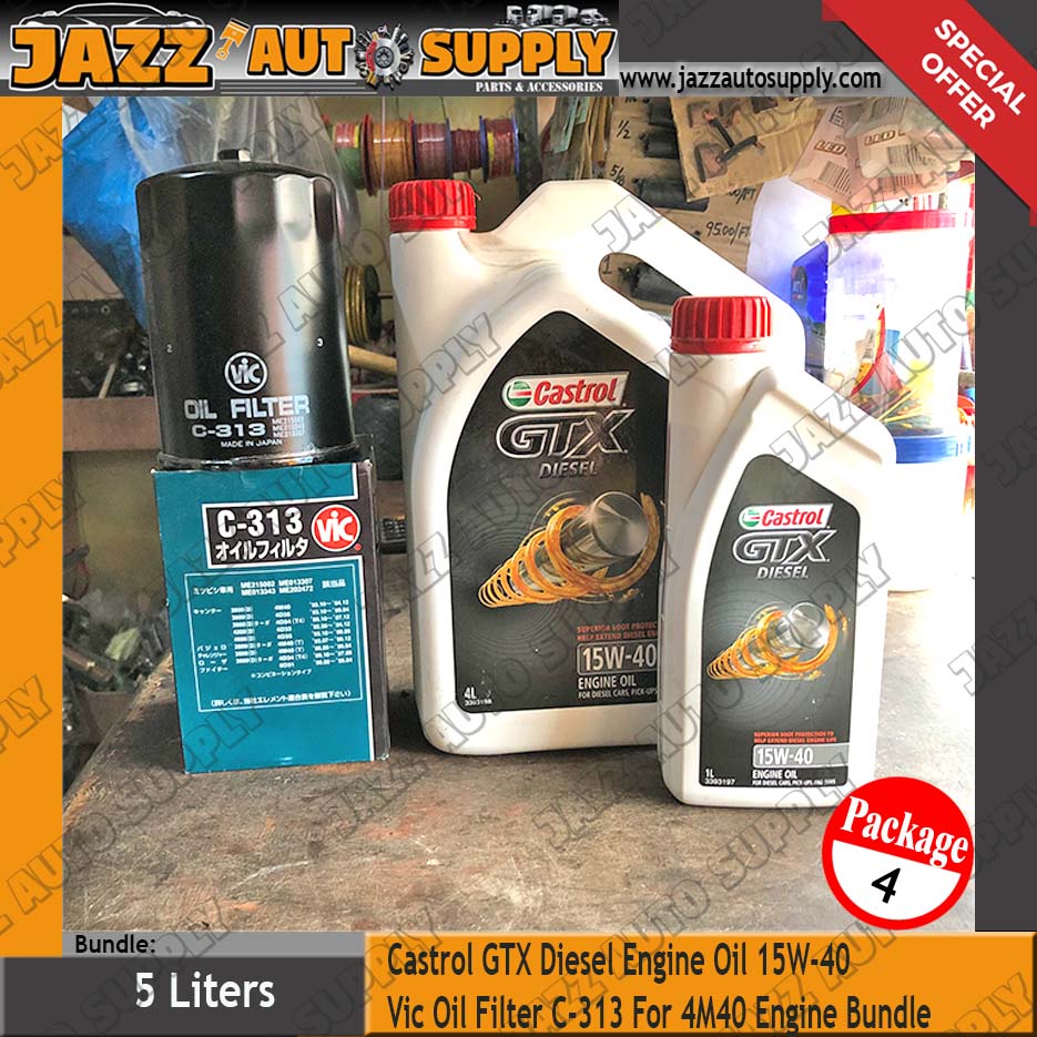 Castrol GTX Diesel Engine Oil 15W-40 + Vic Oil Filter C-313 For 4M40 ...