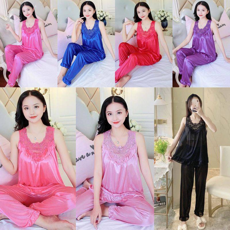 Imported satin Pajamas sexy lingerie satin Nightgown Trousers/Plain cp ...