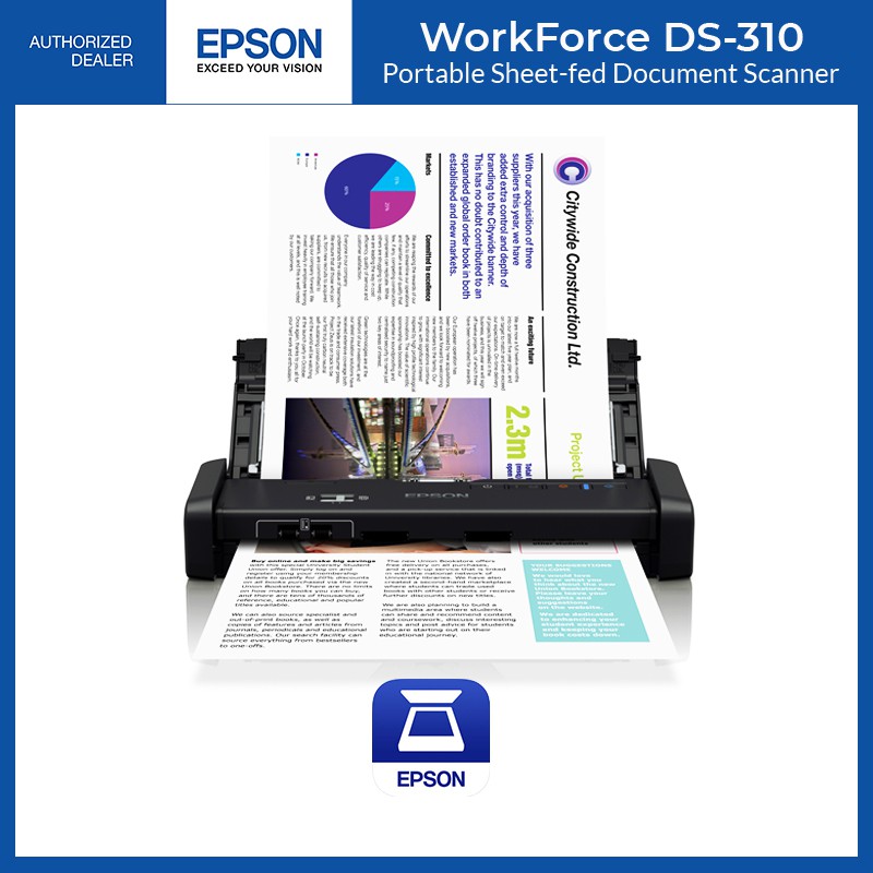 Epson Work Force DS-310 Scanner Portable Sheet Fed Colored Document ADF ...