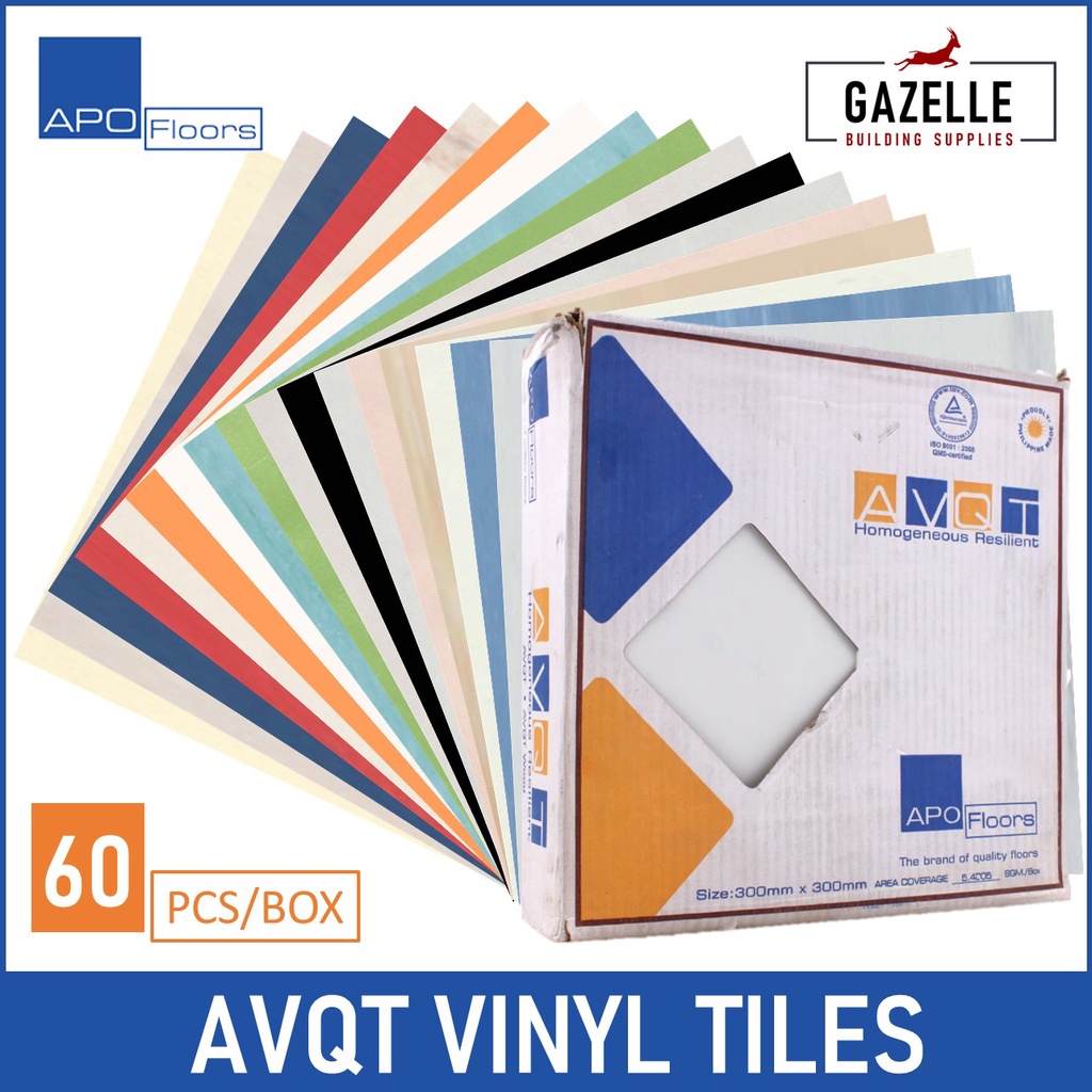 Apo Floor Vinyl Tiles AVQT (18 Colors Available) 1.3mm 60pcs / Box 11 ...