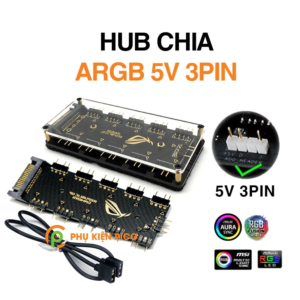 5v ARGB splitter Hub - 5V 3pin 10-port ARGB fan led splitter supporting ...