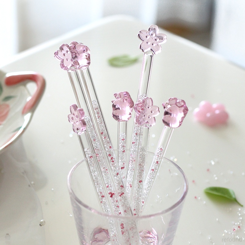 Glass Stirring Rod Stir Stick Shiny Glass Stick Sakura Shaped Stirrer ...