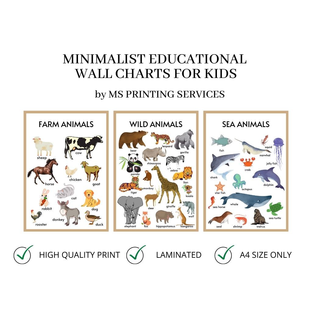 Laminated Minimalist Educational Wall Chart for Kids (Animals) | Shopee ...