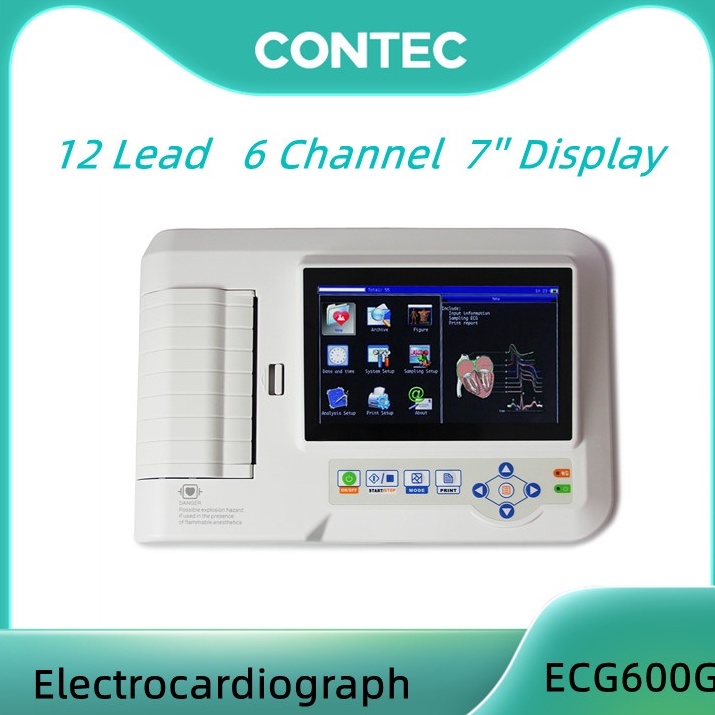 CONTEC 7" Touch Screen ECG600G Digital 6 Channel ECG EKG Machine Portable Electrocardiograph ...