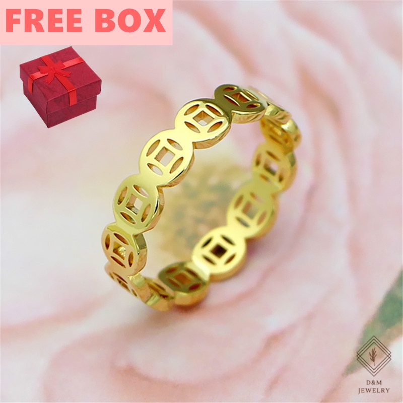 【PH READY STOCK】18K Gold Ring Lucky Charm Money Catcher Coin Stainless ...