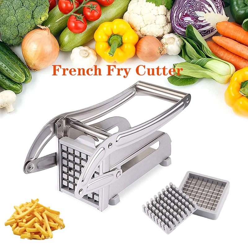 French Fry Cutter Stainless Steel Fries Cutter Potato Slicer with 2 ...