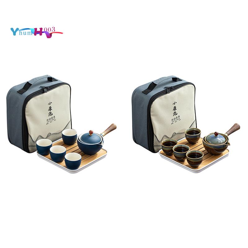 Porcelain Chinese Gongfu Tea Set Portable Teapot Set with 360 Rotation ...