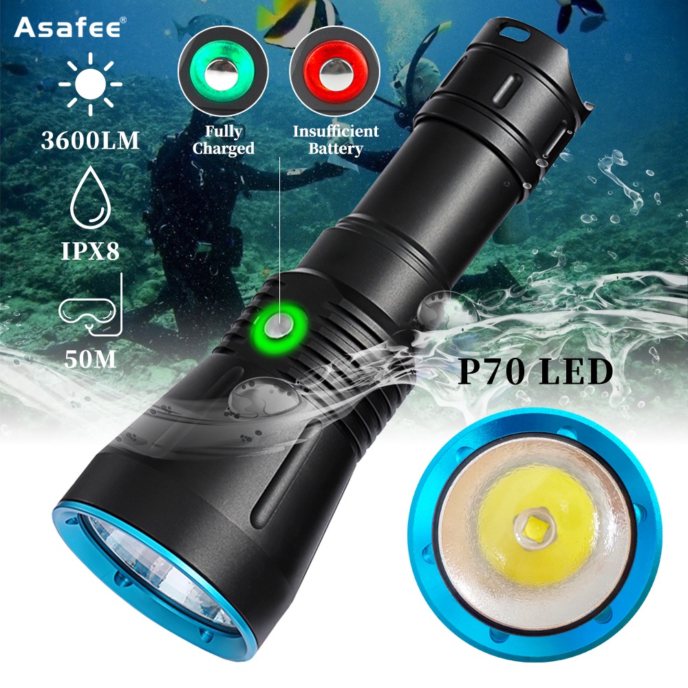 Asafee DA16S White Light 3600LM Professional Diving Flashlight XHP70 ...