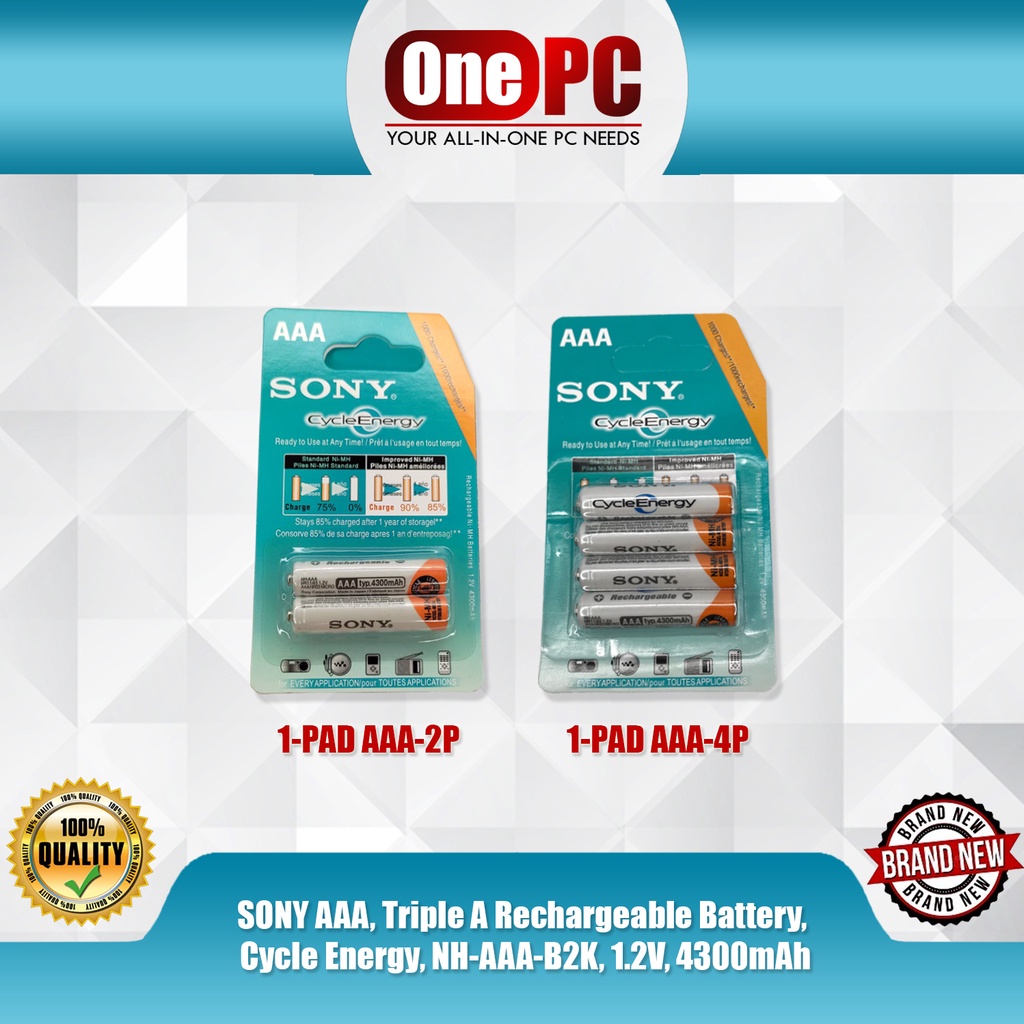 SONY AAA, Triple A Rechargeable Battery, Cycle Energy, NH-AAA-B2K, 1.2V ...