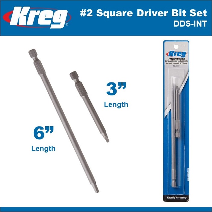 Kreg #2 Square Driver Bit Set, 3" and 6" Square Driver Combo - DDS-INT ...
