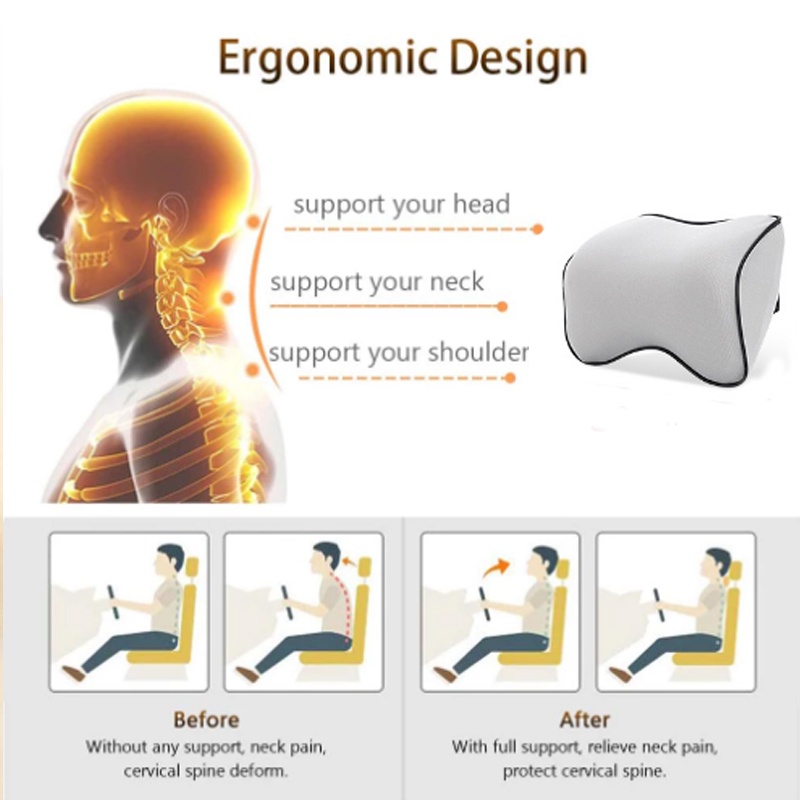 New Car Back Cushion Car Memory Foam Headrest Lumbar Support Backrest ...