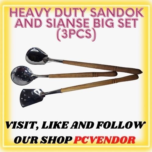HEAVY DUTY STAINLESS WOOD HANDLE EXTRA LARGE SANDOK AT SIANSE 3PCS ...