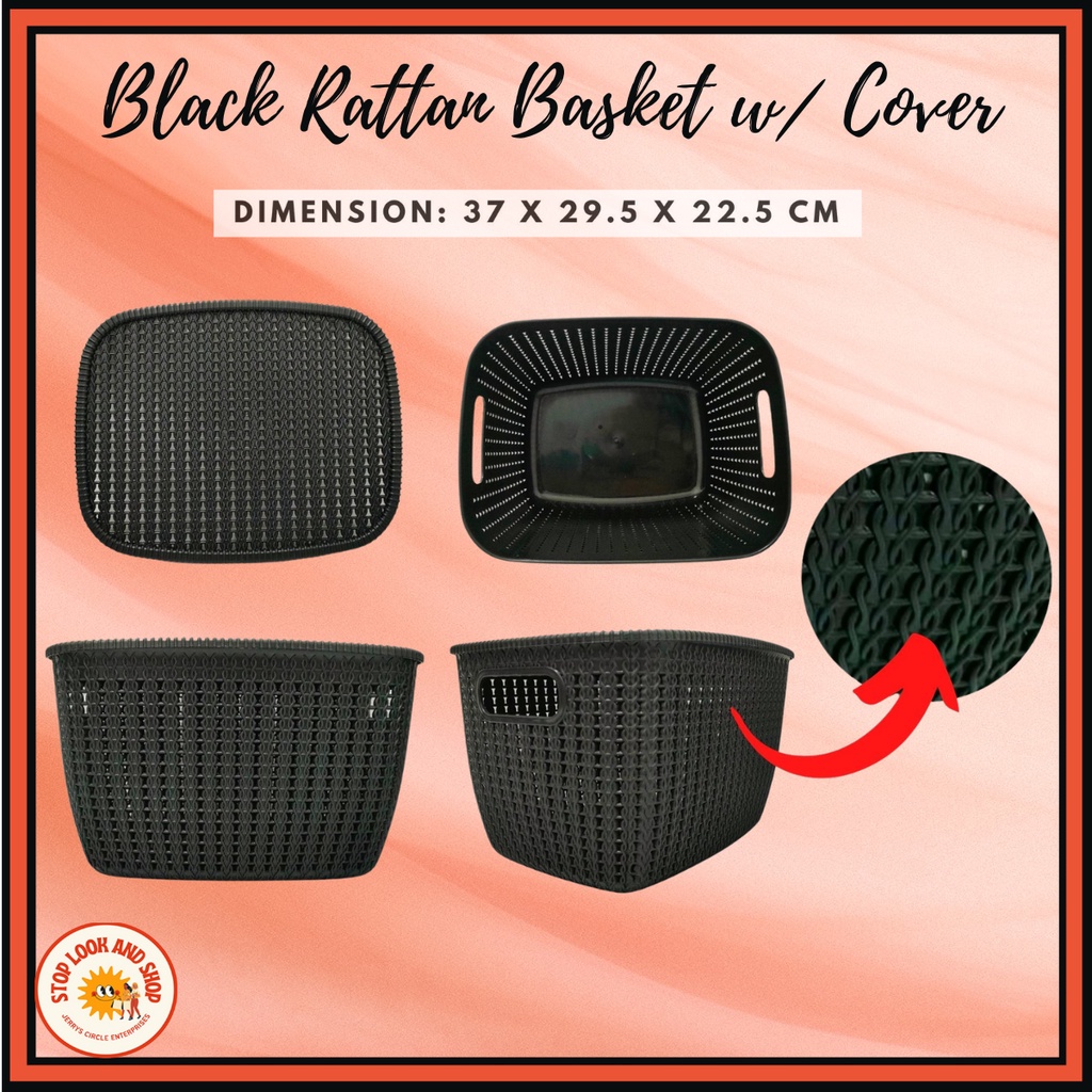 BLACK RATTAN STORAGE BASKET/ RATTAN STYLE PLASTIC BASKET/ STORAGE BOXES ...