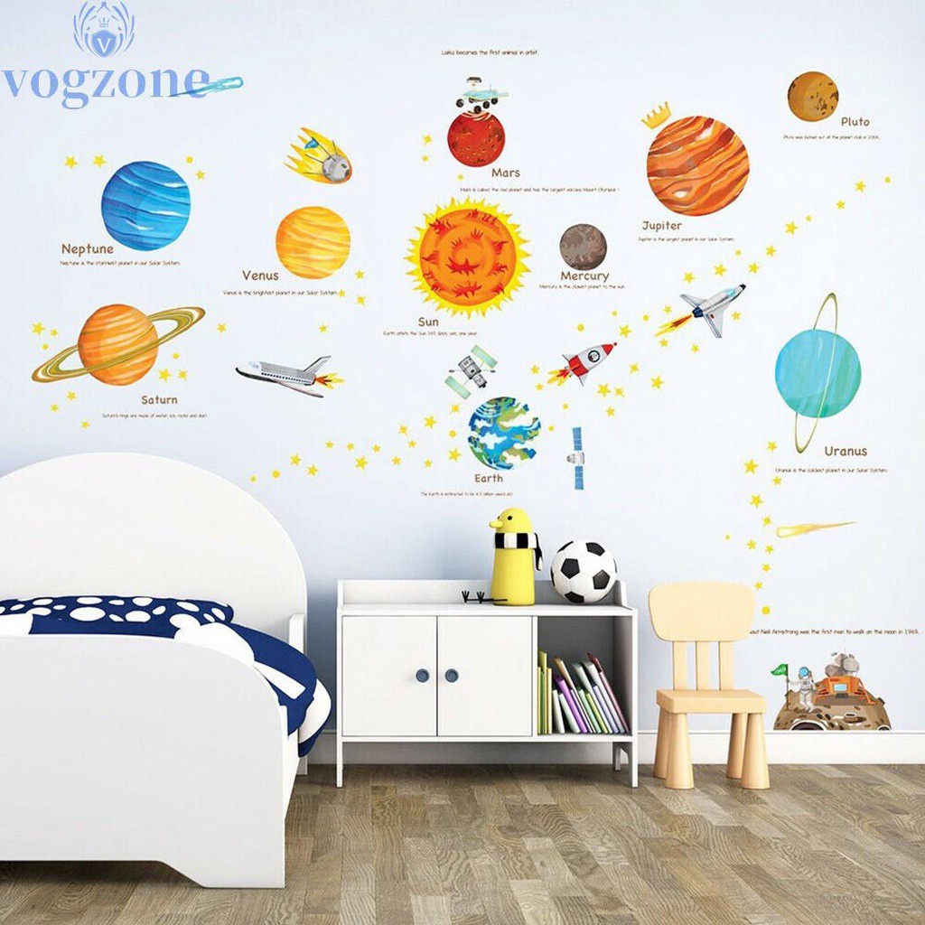 Solar System Wall Stickers Space Planets Kids Education Decor Mural Art ...