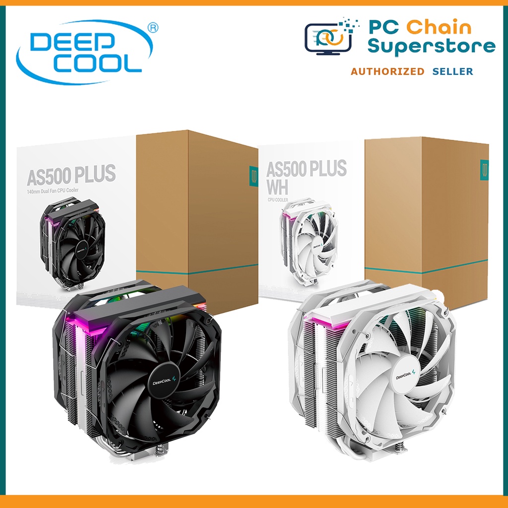 DeepCool AS500 PLUS / WH ARGB High Performance Slim CPU Air Cooler Dual 140MM Fan Black / White ...