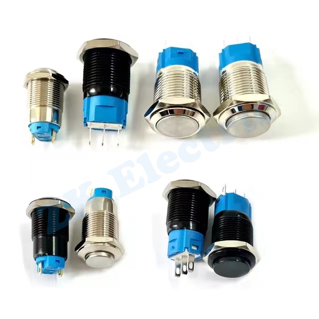 1pc 12/16mm No light Black Momentary Self Reset Metal Push Button ...