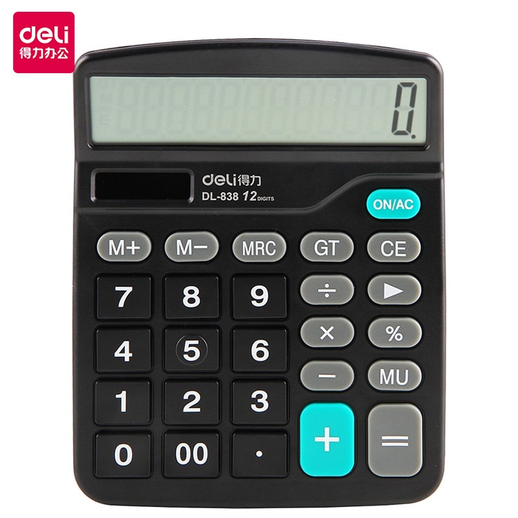 ♀Deli 838 Desktop 12-bit Dual Power Calculator Solar Computer Office ...