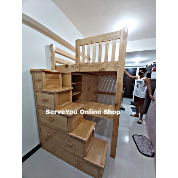 (PREORDER MESSAGE US FIRST) Loft Bed with step drawers and full cabinet ...