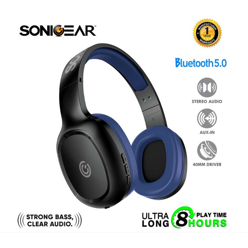 SonicGear AirPhone 3 Headphone Bluetooth V5.0 With Mic (Black/Blue ...