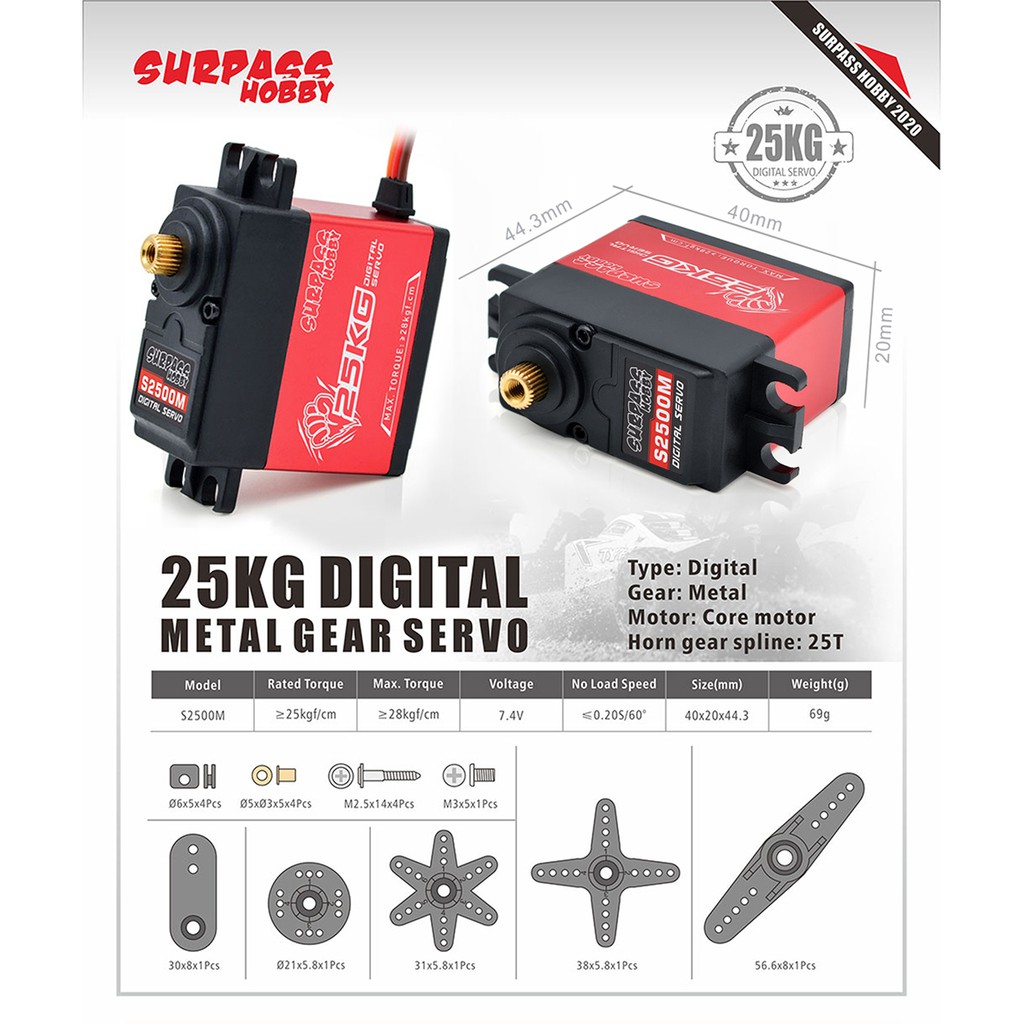 Servo RC 1/10 Surpass Hobby Digital Servo 9g 17g 25g 6kg 9kg 15kg 16kg ...