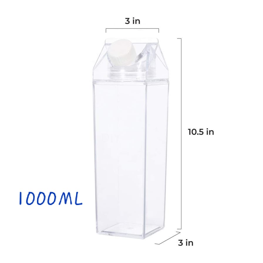 Transparent Acrylic Stylish Milk Carton Shaped Water Bottle Milk Square ...