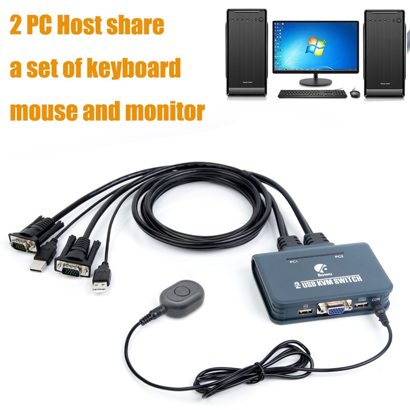 2 Ports USB 2.0 VGA KVM Switch Converter 2 Computers Two Notebook ...
