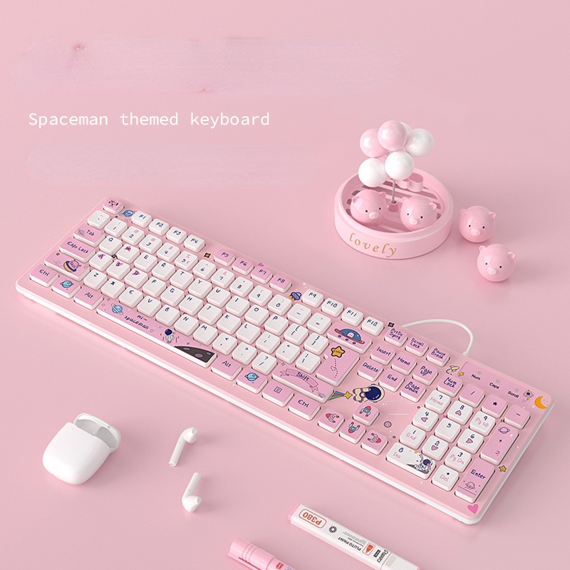 Keyboard Wired Mute Girls Office Computer Notebook External Personality ...