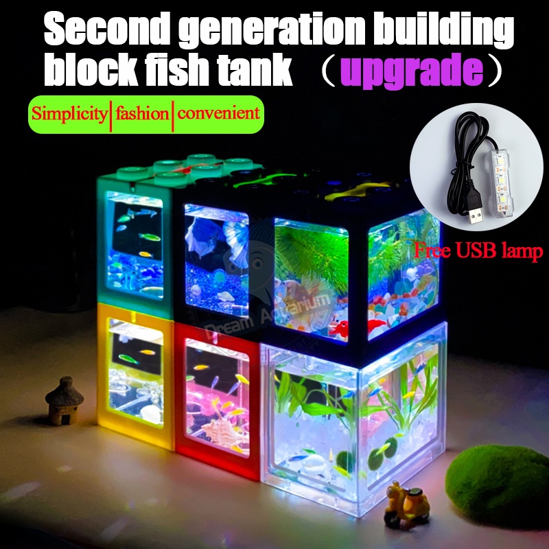 Mini Aquarium Betta fish Fighting Cylinder Rumble USB + LED Building ...