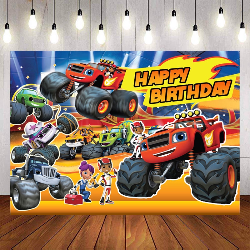 Blaze Monsters Cars Backdrops Cartoon For Boys Birthday Party ...