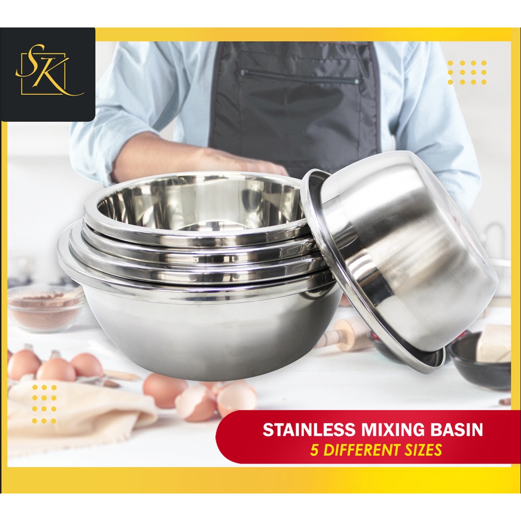 STAINLESS MIXING BASIN 5 SIZES 22cm | 24cm | 26cm | 28cm | 30cm Baking ...