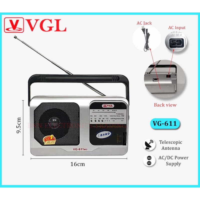 VGL Small Electric Radio Speaker AM/FM AD/DC Power High Sensitivity ...