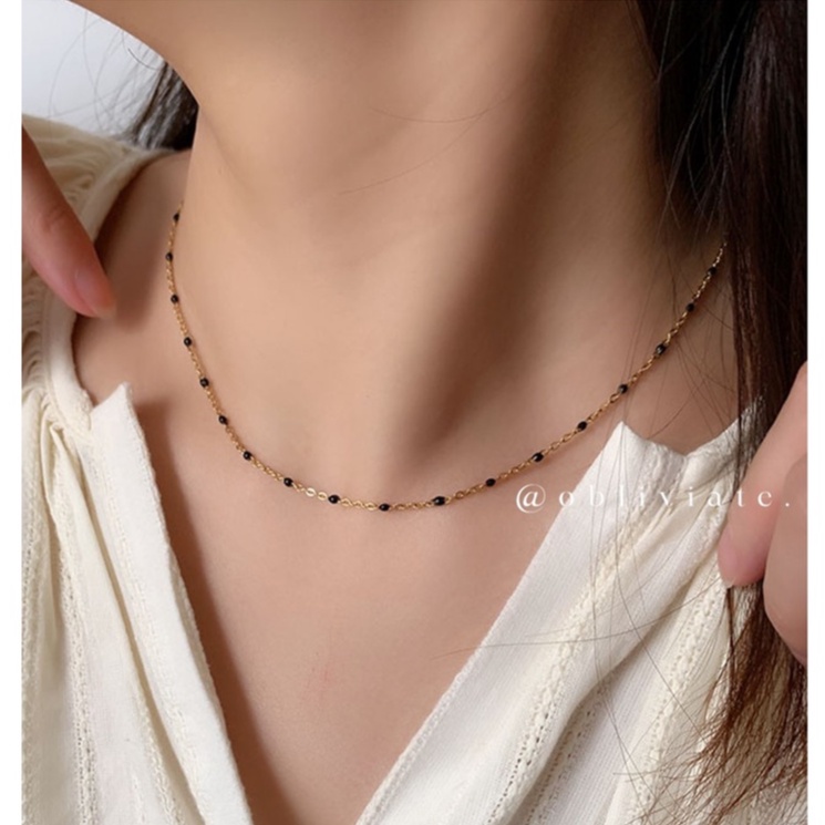 18K Gold Black Bead Chain Chocker Necklace • Necklaces Stainless Titanium Steel NL038 | Shopee ...