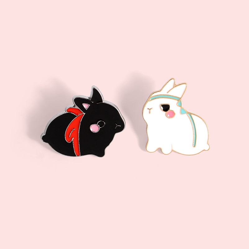 The Untamed enamel pin Black White Rabbit Brooch Bag Clothes Lapel Pin ...