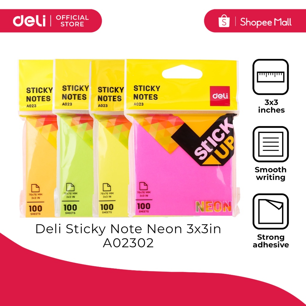 Deli A02302 Sticky Note Neon or Neon Sticker Pad 3x3in (1PC) [752539828 ...