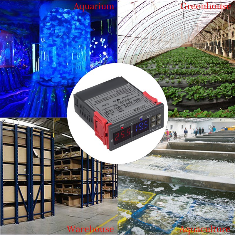 STC-3028 12V/24V/110-220V Dual Digital Temperature Humidity Controller Thermostat 10A with NTC ...